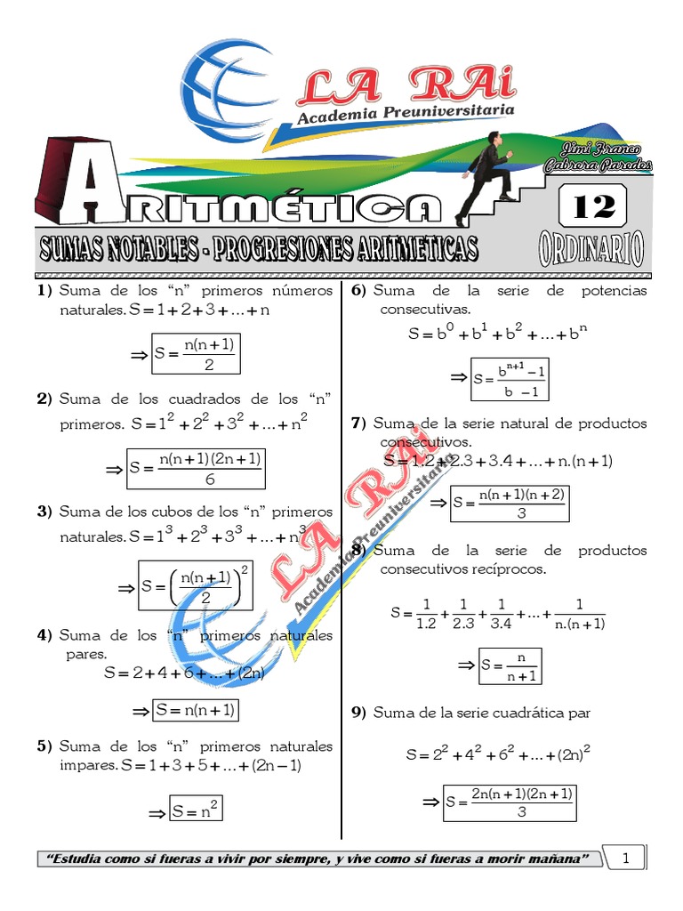 012 Sumas Notables y Progresiones Aritmeticas | PDF | Matemáticas ...