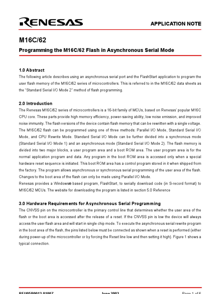 M16C62 Flash A Synchronous Serial Programming | PDF | Flash Memory | Booting