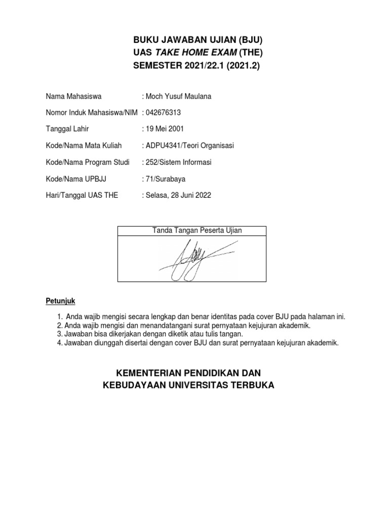 Bju - Adpu4341 - Teori Organisasi - 042676313 | PDF