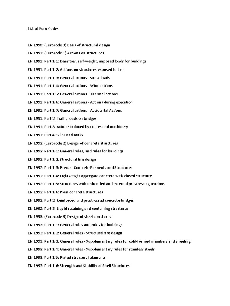 List of Euro Codes | PDF | Building Technology | Materials