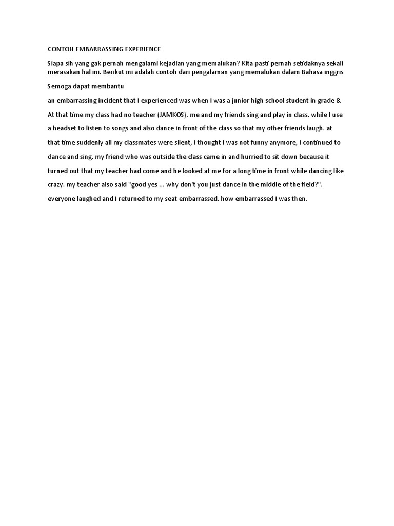 CONTOH EMBARRASSING EXPERIENCE Unrm | PDF