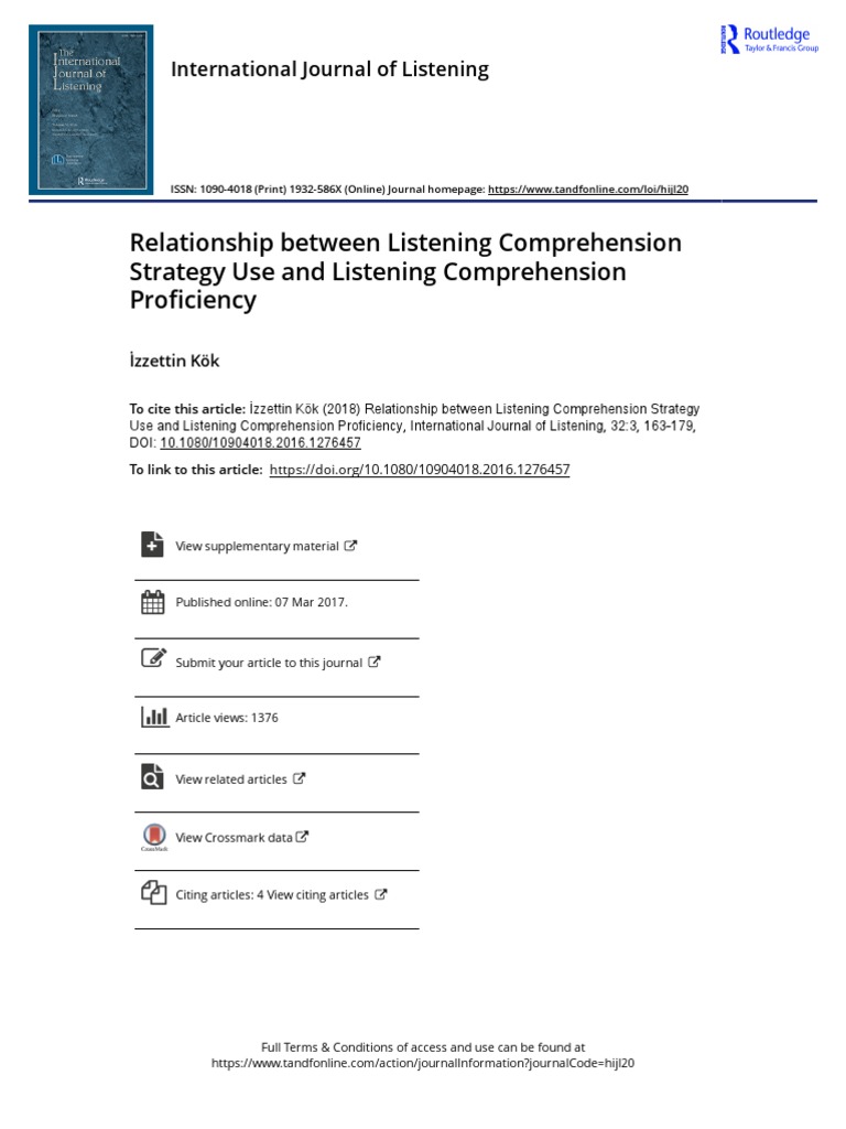 Relationship Between Listening Comprehension Strategy Use and Listening ...