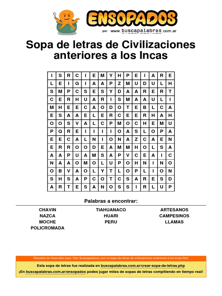 Sopa de Letras de Civilizaciones Anteriores A Los Incas | PDF