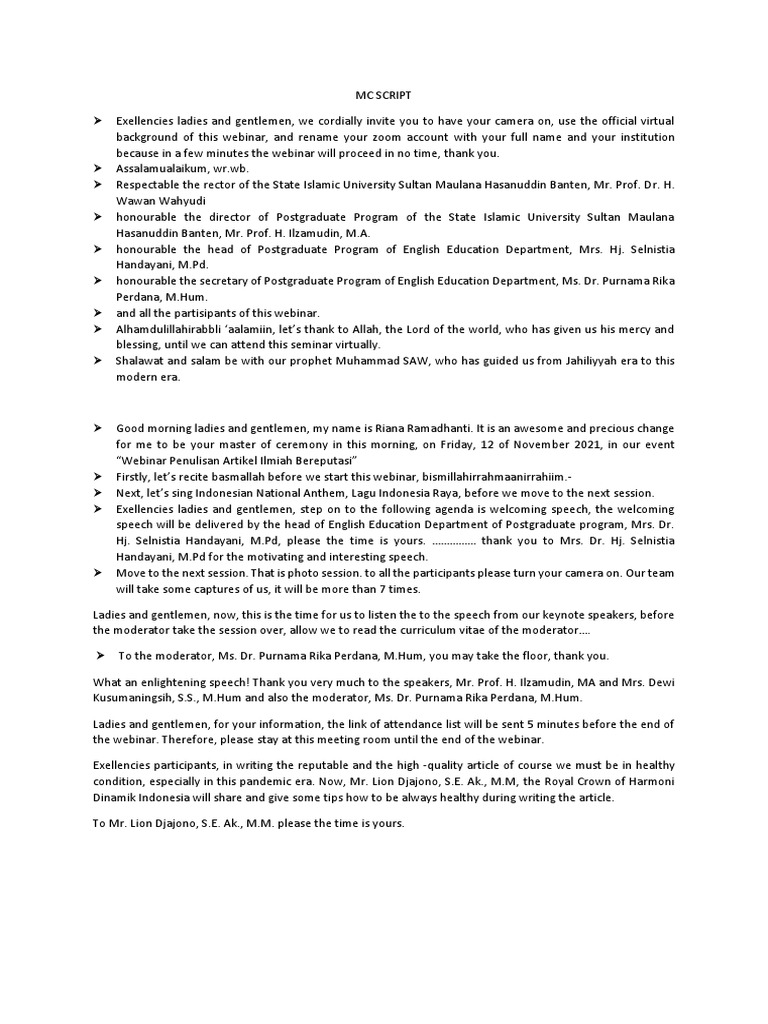 MC Script for English Webinar Event | PDF | Abrahamic Religions