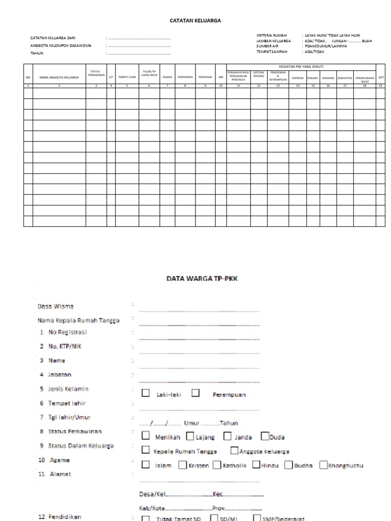 Catatan Keluarga & TP PKK | PDF