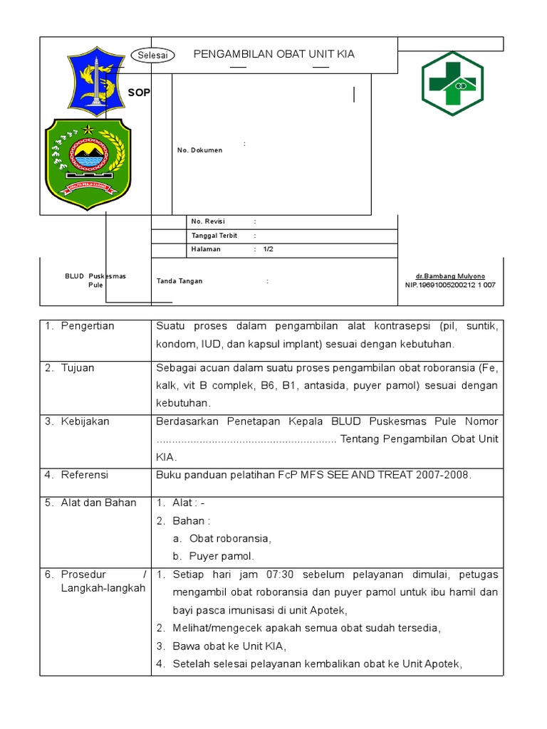 SOP Pengambilan Obat Unit KIA | PDF
