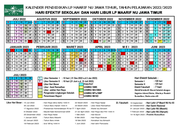 0 Kalender Pendi Maarif Nu Jatim 2022-2023 BW | PDF