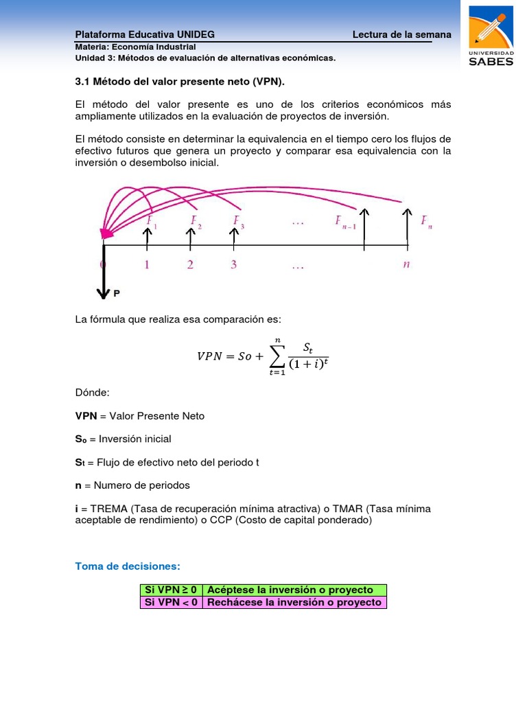 3.1 Método Del Valor Presente Neto (VPN) | PDF | Valor presente neto | Economias