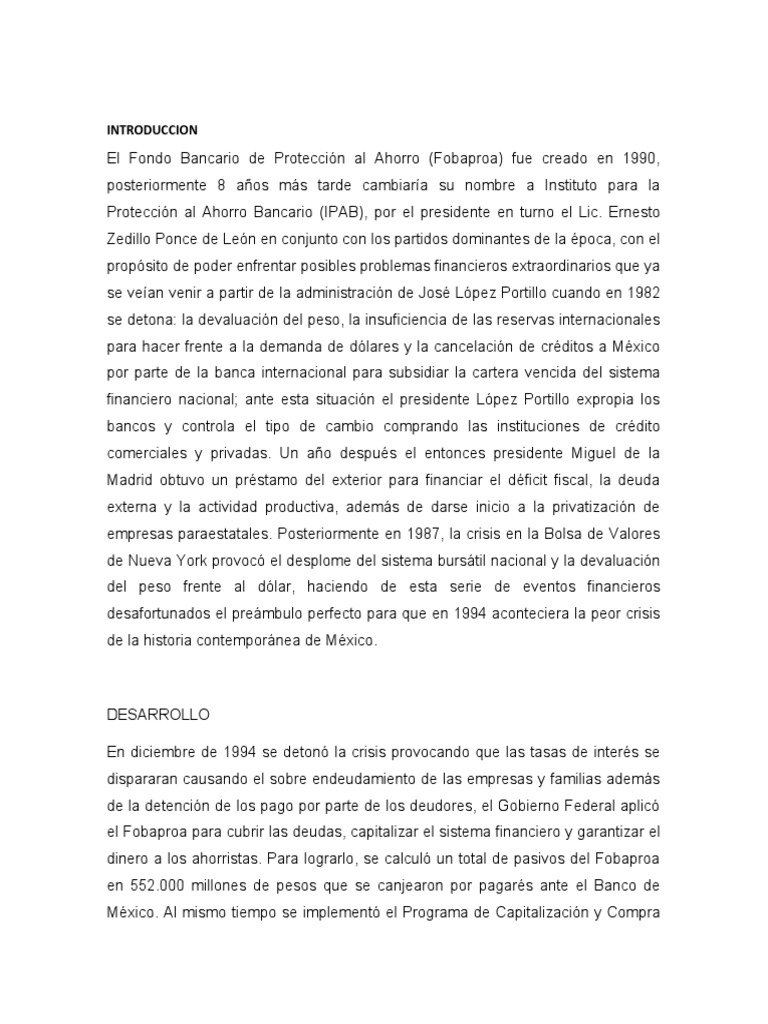 Ensayo de Fobaproa | PDF | Dinero | Economias