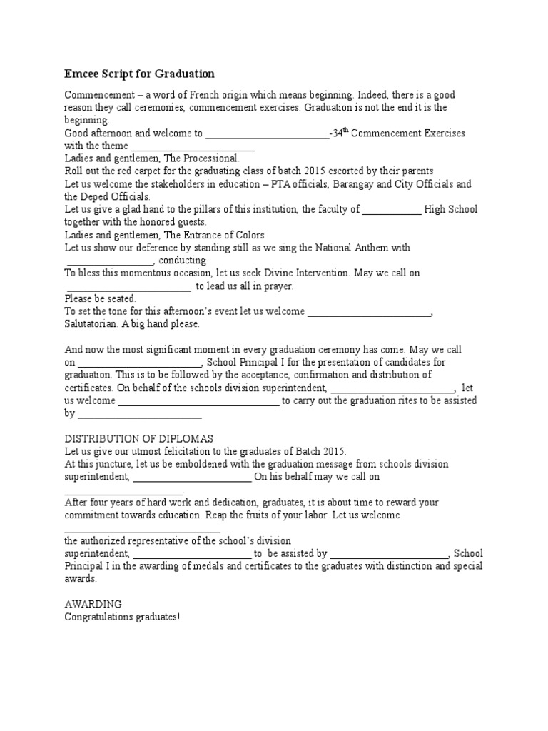 Emcee Script For Graduation PR 2022 | PDF | Rituals | Ceremonies