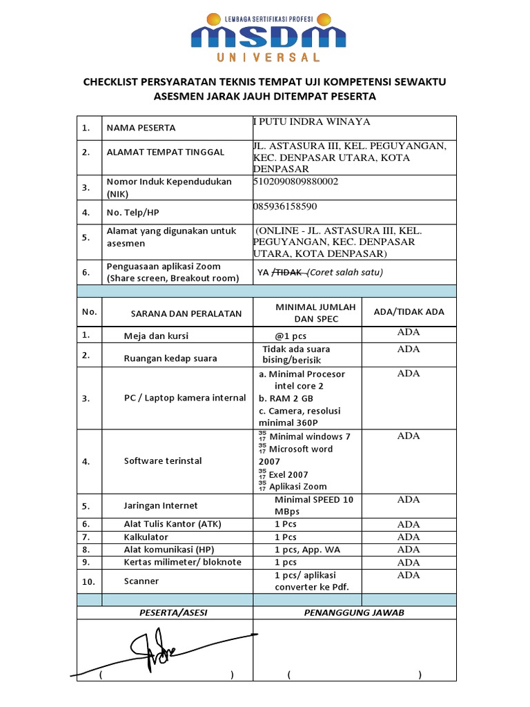 Checklist Ujj Tuks | PDF