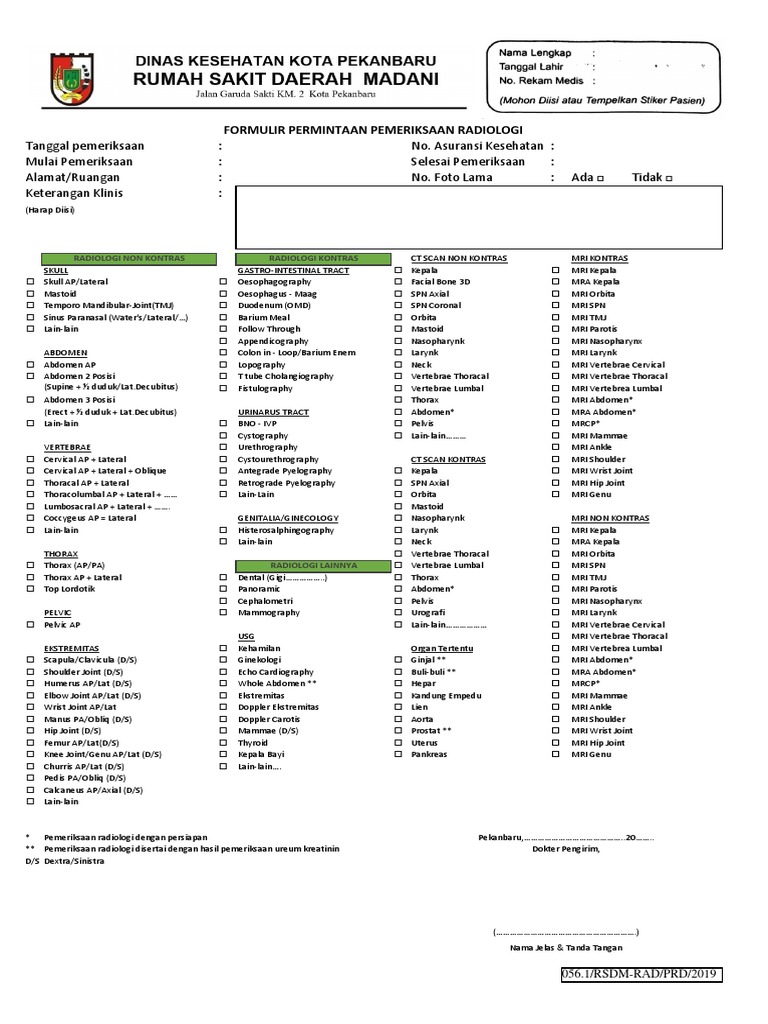 Formulir Permintaan Pemeriksaan Radiologi | PDF | Human Anatomy ...