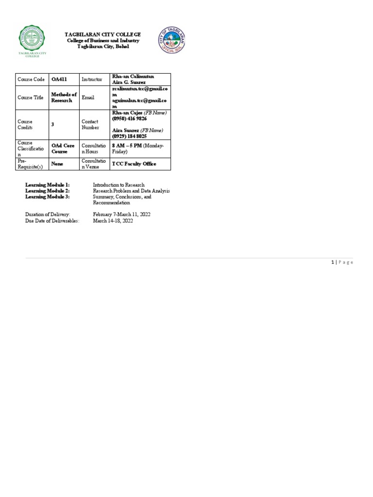 OA411 PrelimModules | PDF | Hypothesis | Quantitative Research