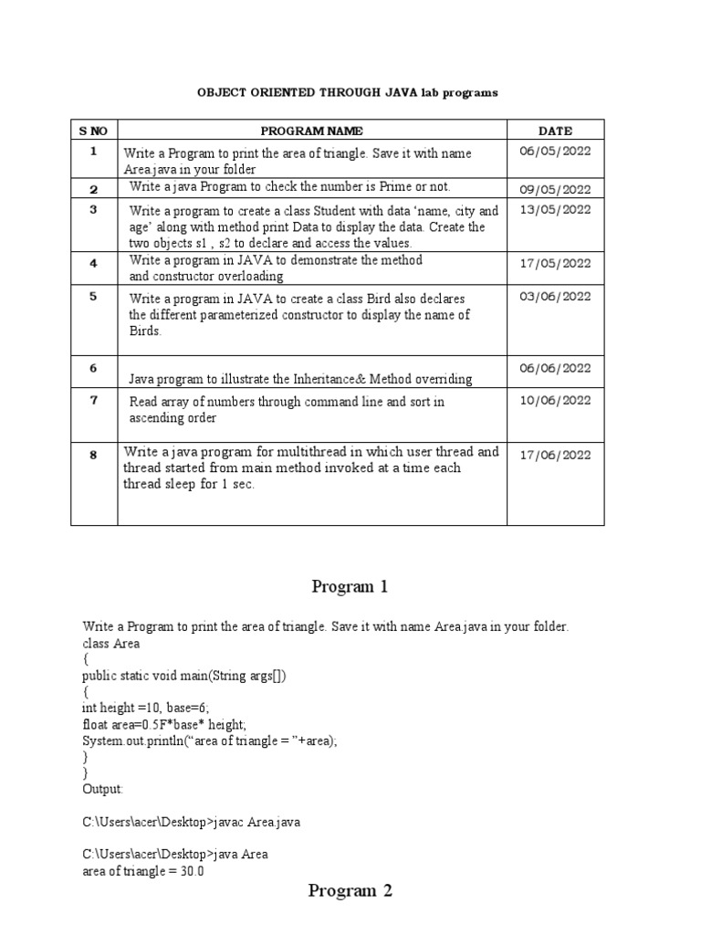 Java Lab 4th Sem Pdf Method Computer Programming Programming