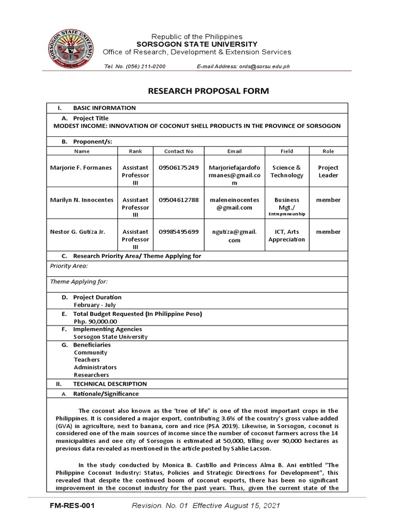 Research Proposal Form: Sorsogon State University | PDF | Survey ...