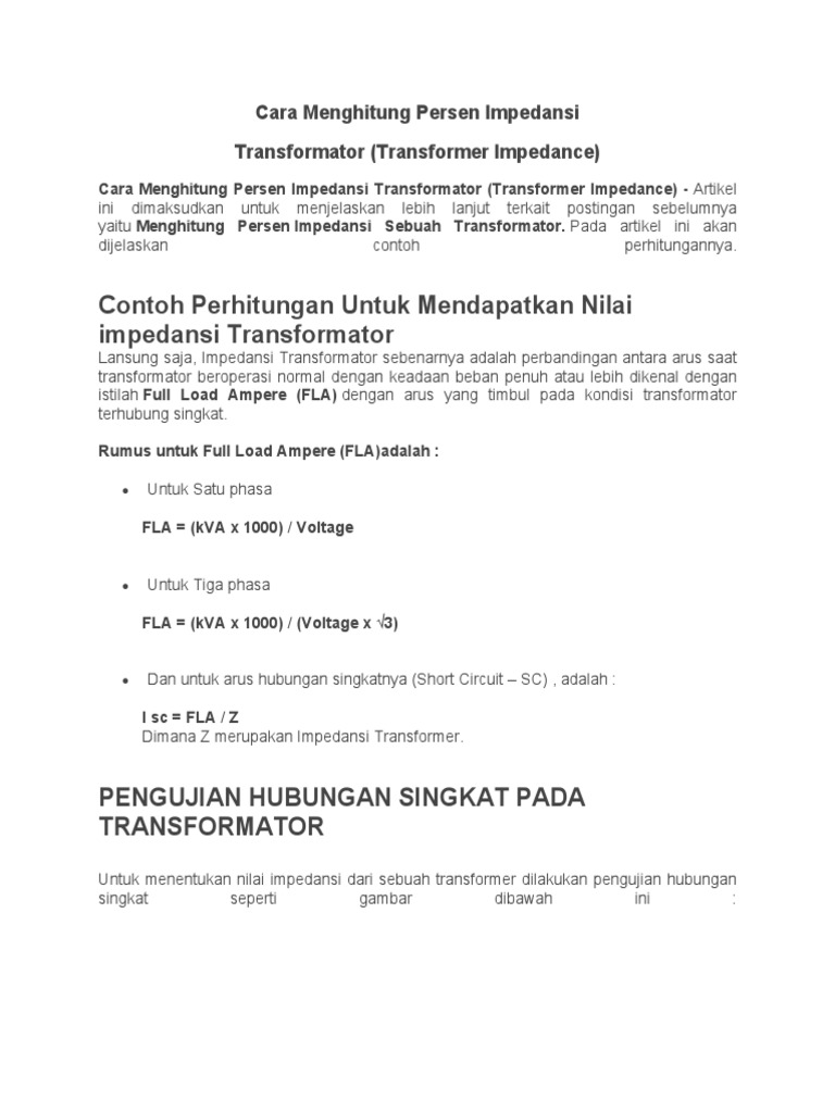 Cara Menghitung Persen Impedansi Trafo | PDF | Metode & Bahan Ajar ...