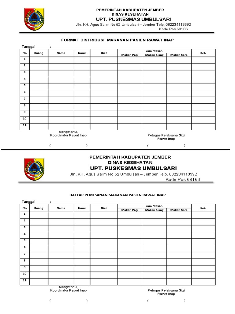 Format Pemesanan Makanan Pasien | PDF