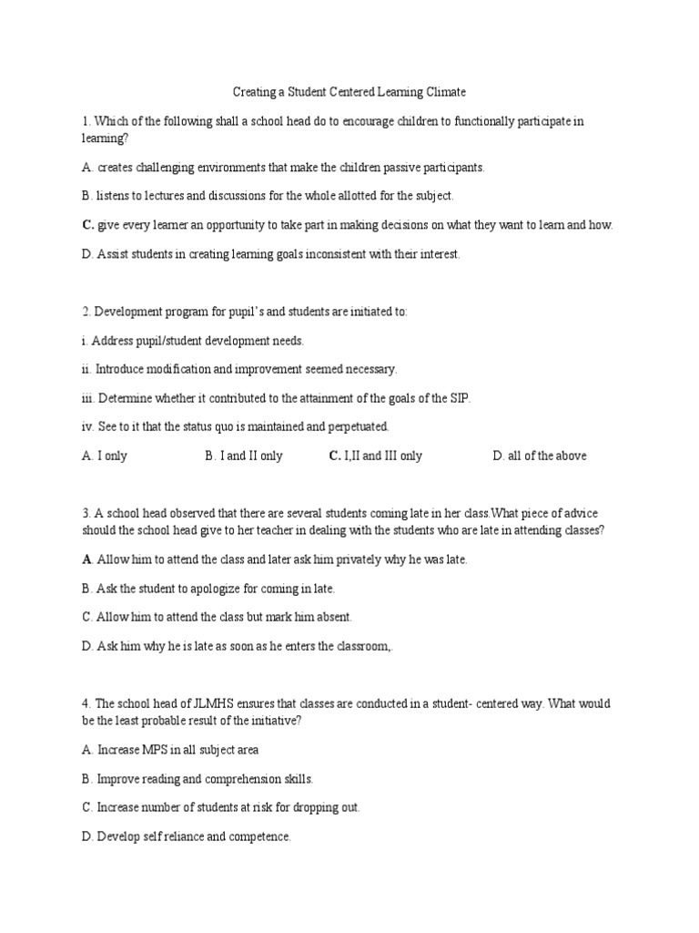 Creating A Student Centered Learning Climate | PDF | Learning ...