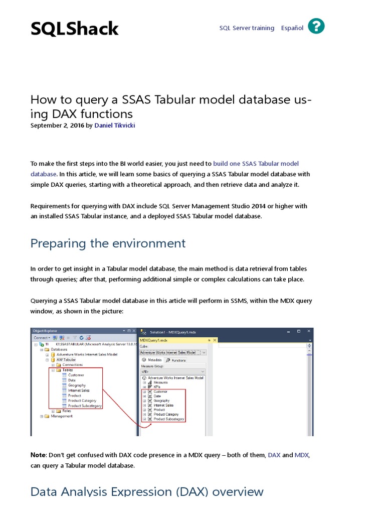 How To Query A SSAS Tabular Model Database Using DAX Functions ...
