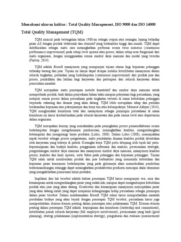 TQM dan Standar ISO 9000/14000 | PDF | Teknologi & Rekayasa