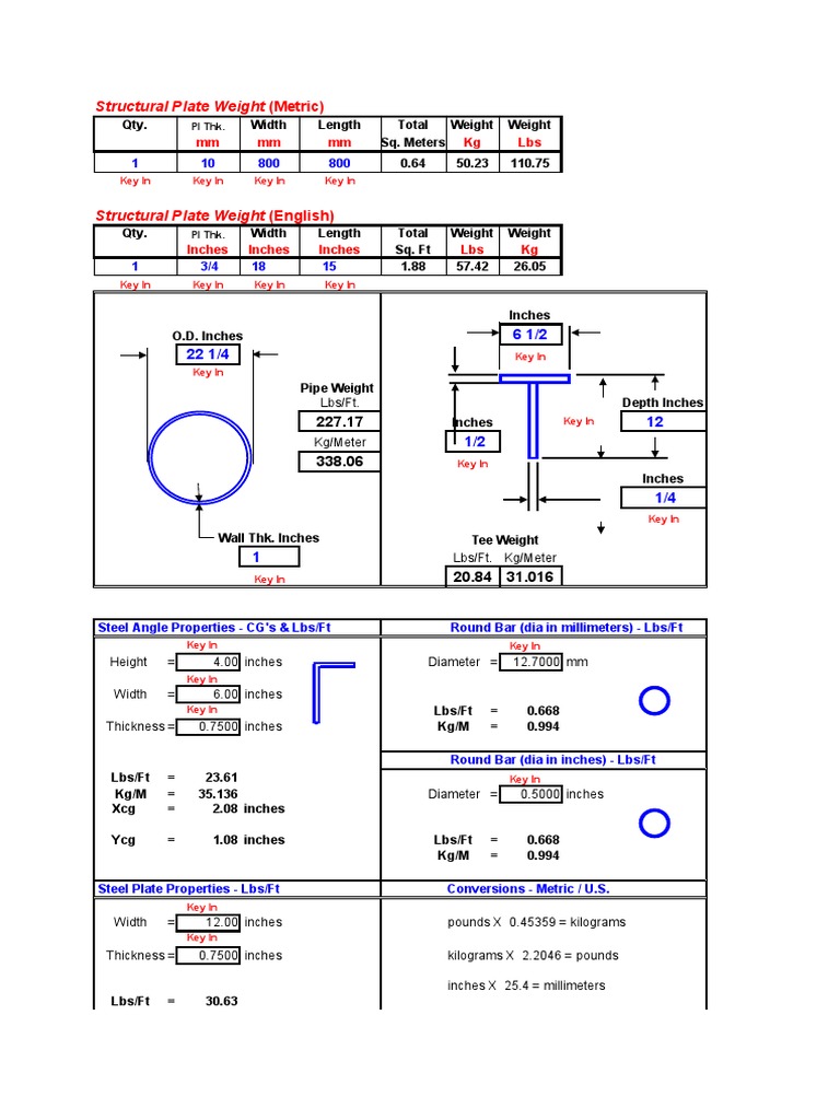 CAL Weight คำนวนน้ำหนักเหล็ก | PDF | Foot (Unit) | Pipe (Fluid Conveyance)