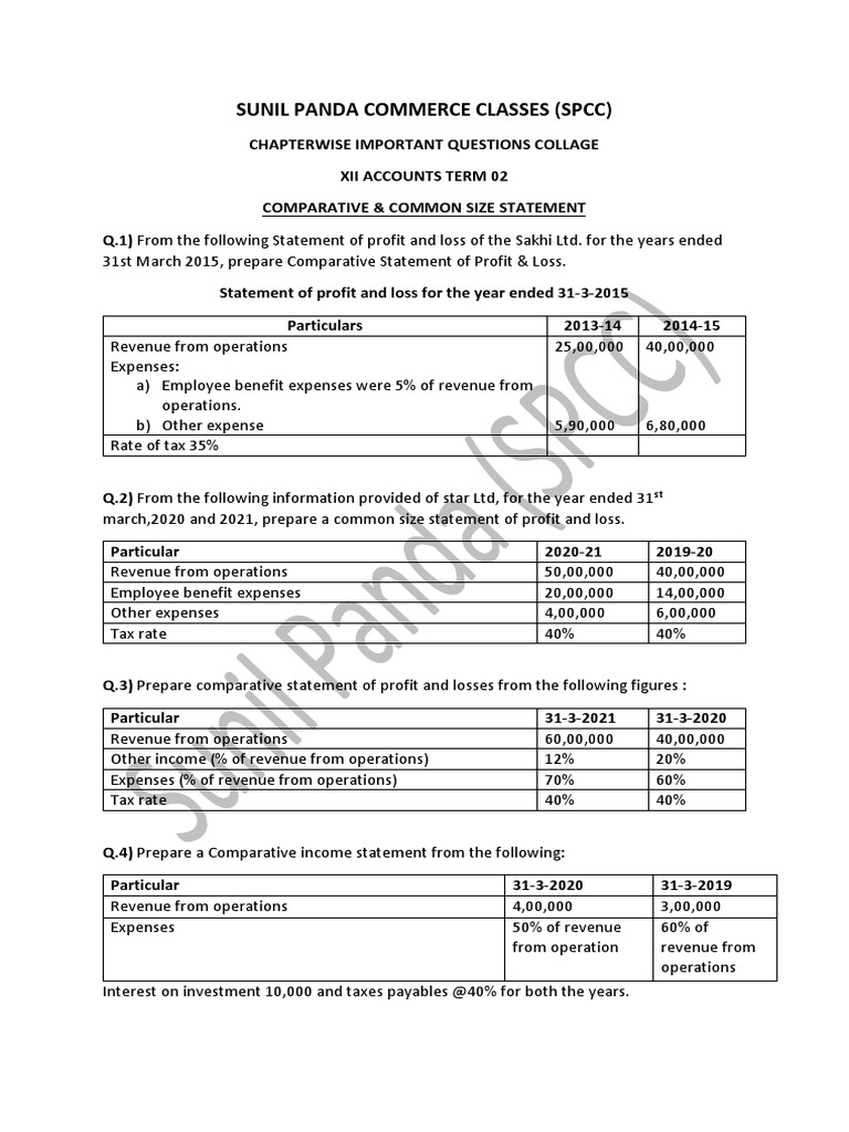 Comparative & Common Size Statement | PDF | Income Statement | Revenue
