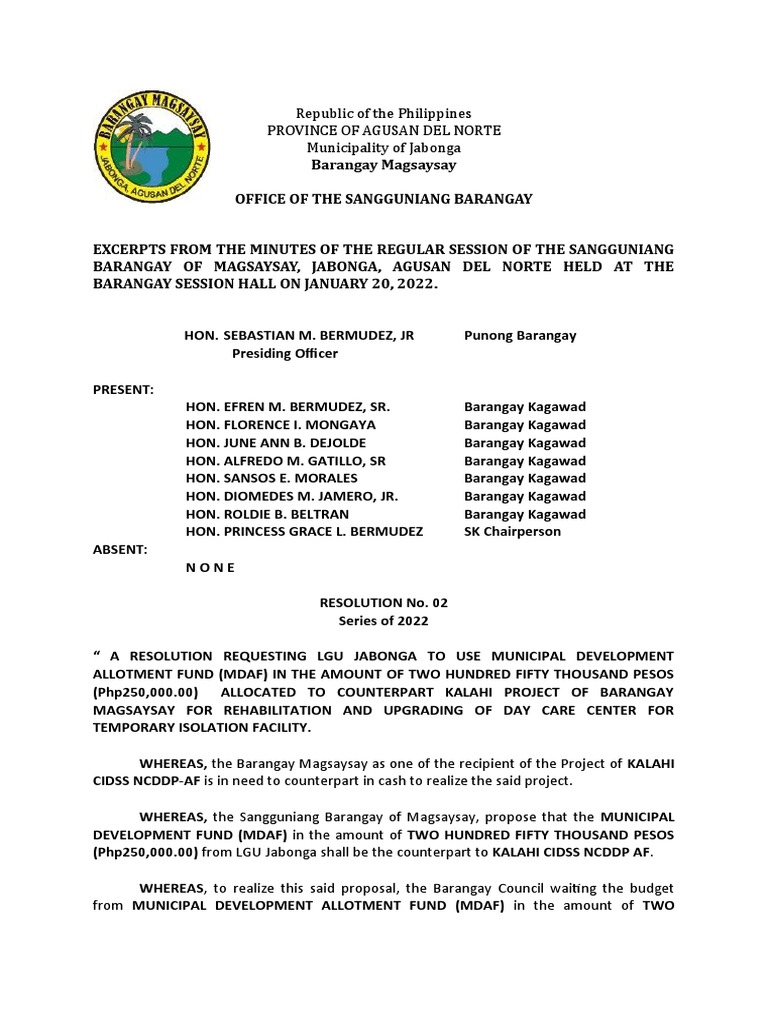 Republic of The Philippines Province of Agusan Del Norte Municipality ...