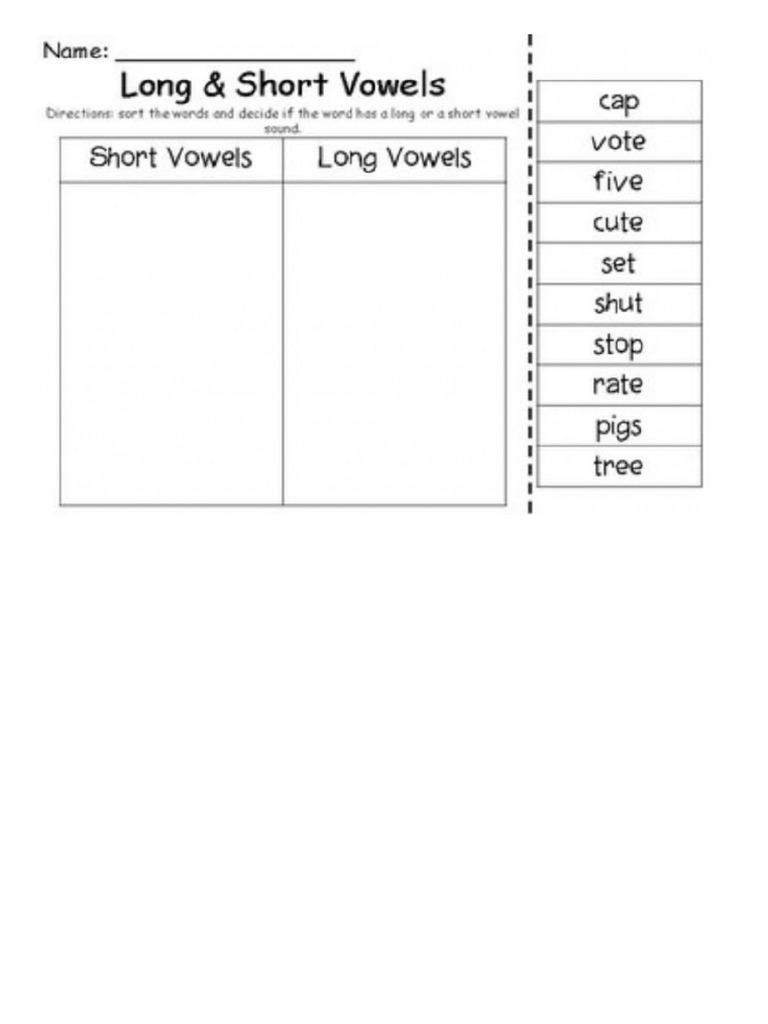 Long and Short Vowel Worksheet | PDF