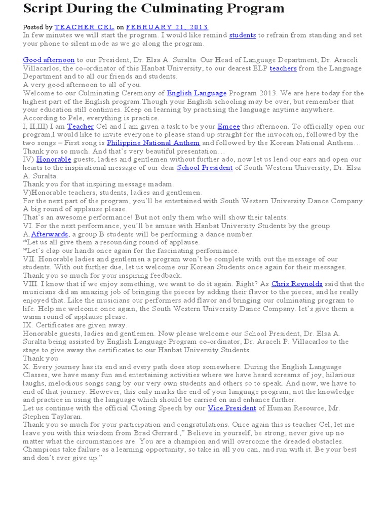 Script During The Culminating Program | PDF