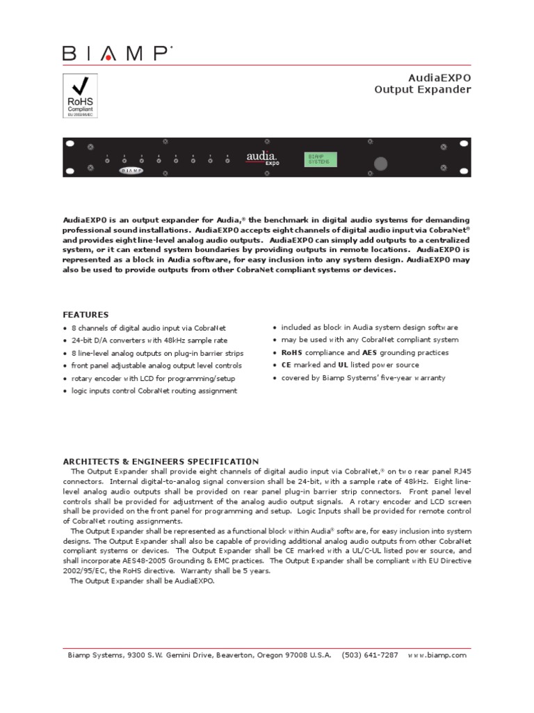Biamp Data Sheet Audiaexpo Jul09 | PDF | Digital To Analog Converter ...