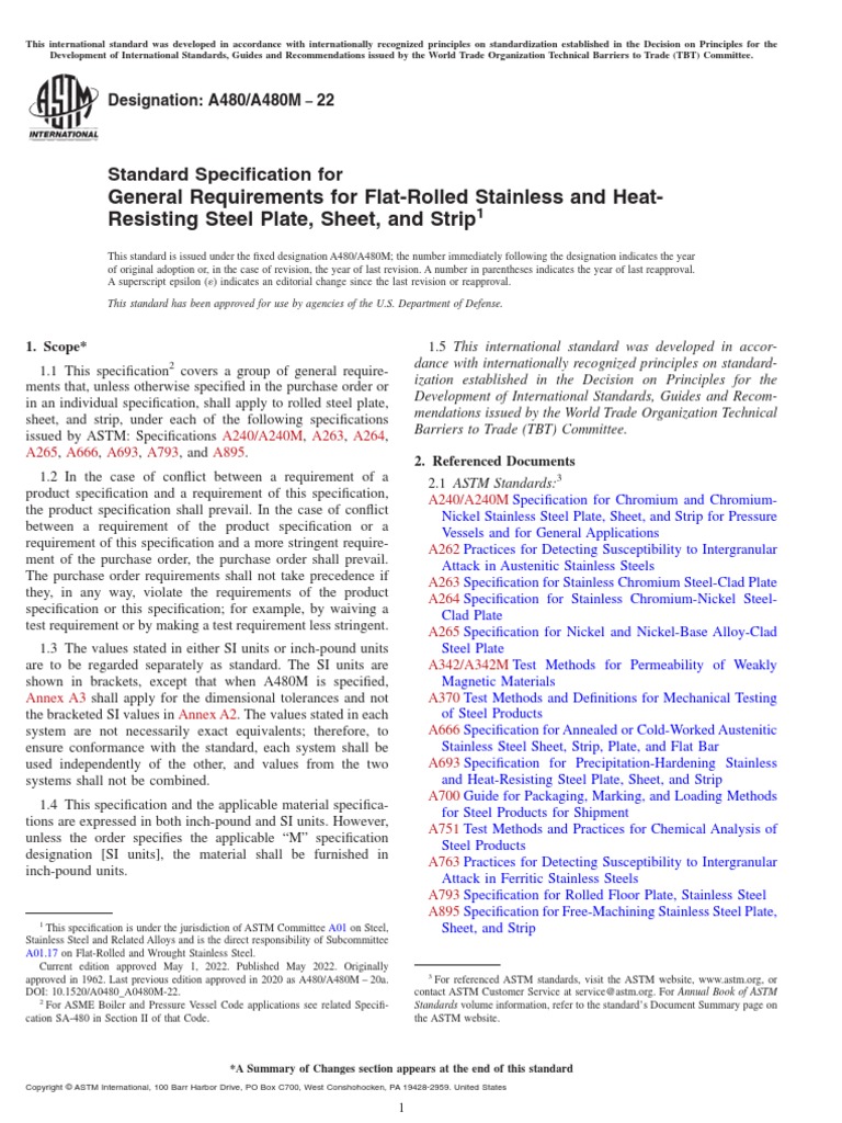 Astm A480-A480m (2022) | PDF | Rolling (Metalworking) | Heat Treating