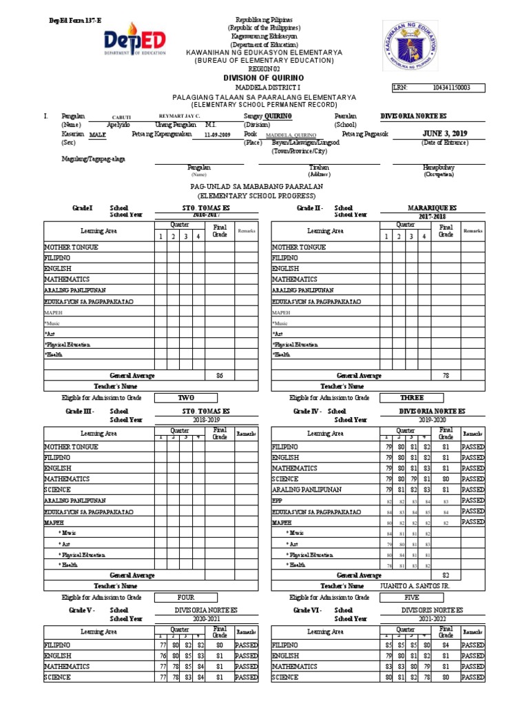 Form 137 K-12 New | PDF | Cognition