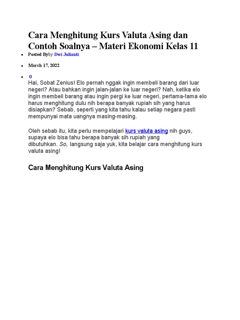 Cara Menghitung Kurs Valuta Asing Dan Contoh Soalnya | PDF