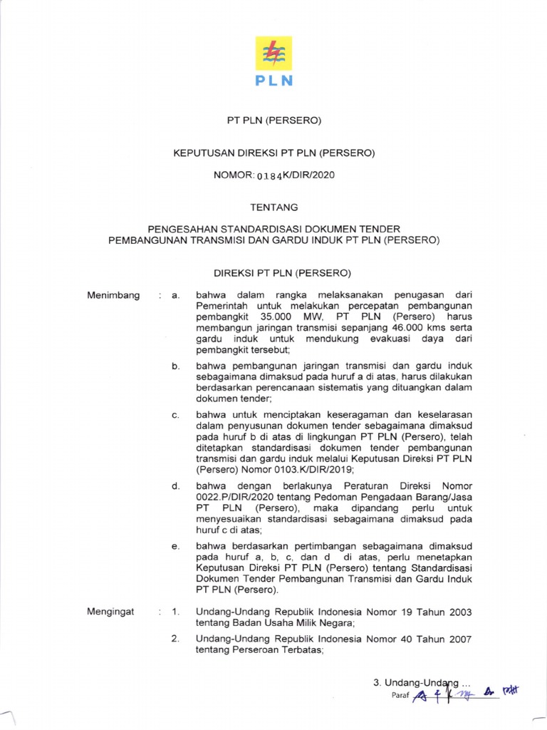Standardisasi Dokumen Tender PLN | PDF | Teknologi & Rekayasa