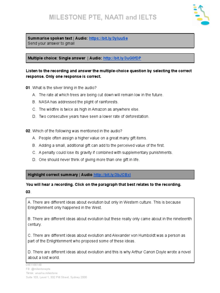 Milestone Pte, Naati and Ielts | PDF | Universe | Matter
