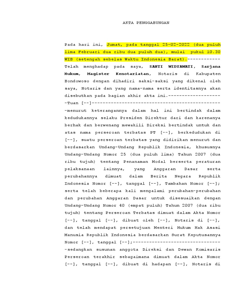 Akta Penggabungan | PDF | Hukum