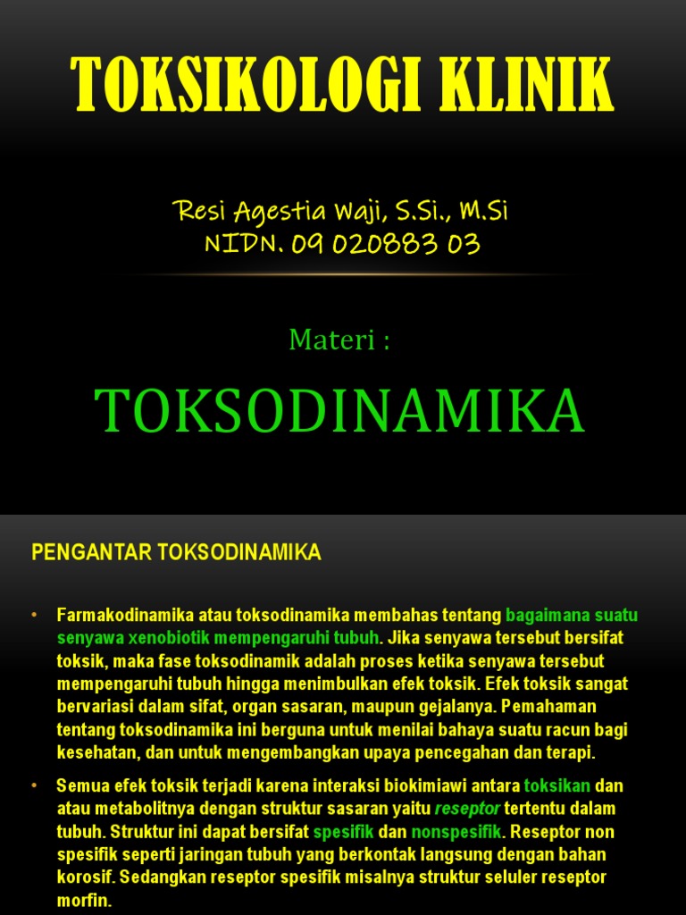 TOKSIKOLOGI KLINIK (Toksodinamika) | PDF