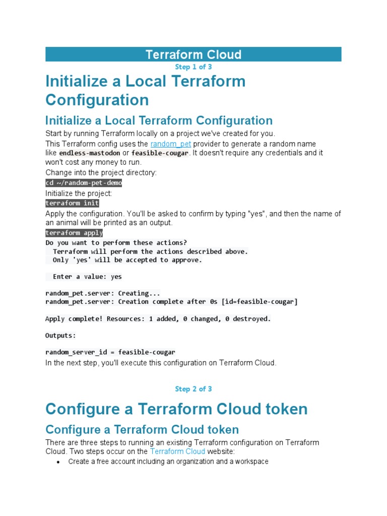 Initialize A Local Terraform Configuration Pdf Web Server Internet And Web