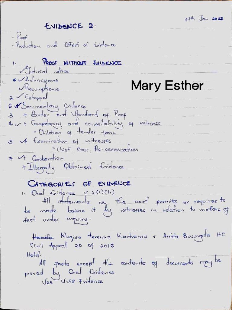 Evidence 2 Class Notes 1 | PDF