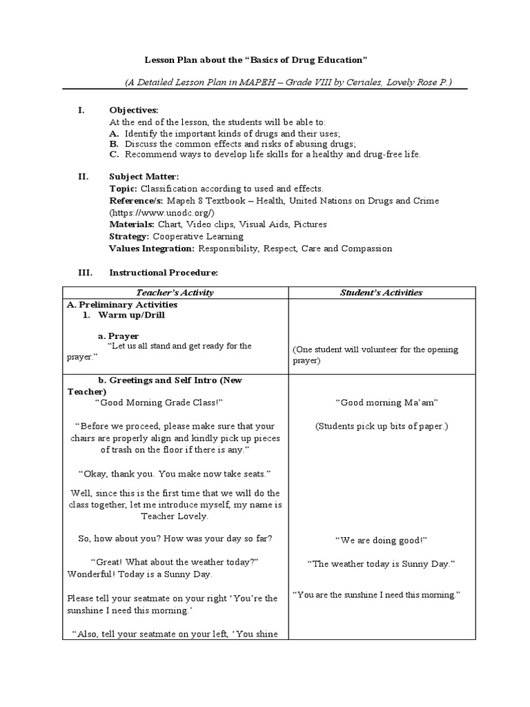 Final - 11.26.2021 - Lesson Plan - Drug Ed. | PDF | Substance Abuse ...