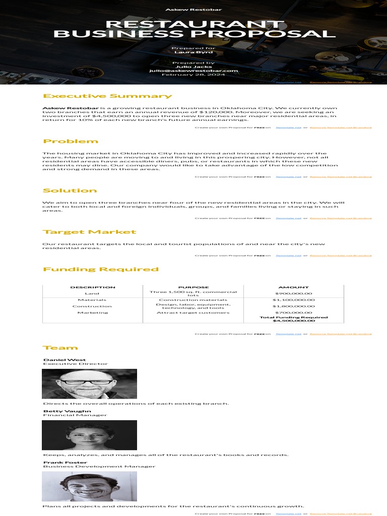 Restaurant Business Proposal Template | PDF | Restaurants | Economies