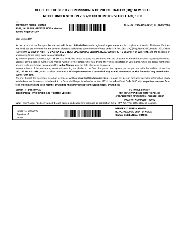 Office of The Deputy Commissioner of Police: Traffic (HQ) : New Delhi ...