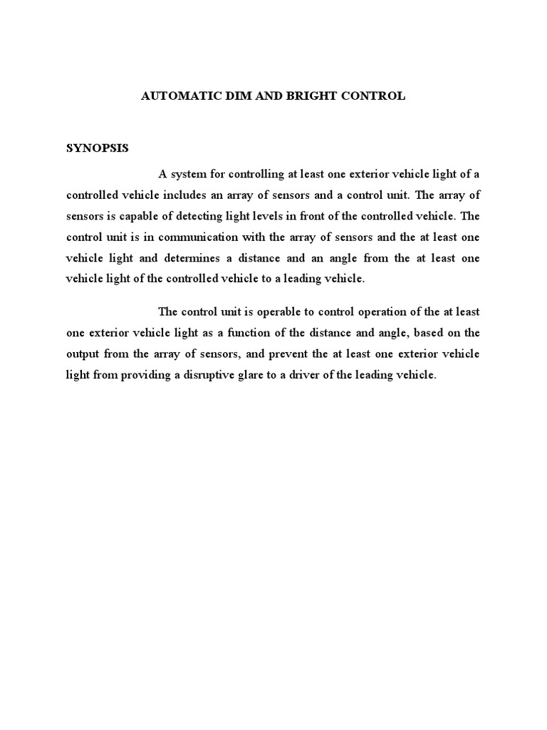 Automatic Dim and Bright Control for Vehicle Lights Based on Sensor ...