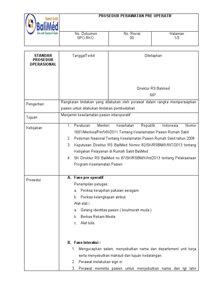 Prosedur Persiapan Pasien Sebelum Operasi | PDF