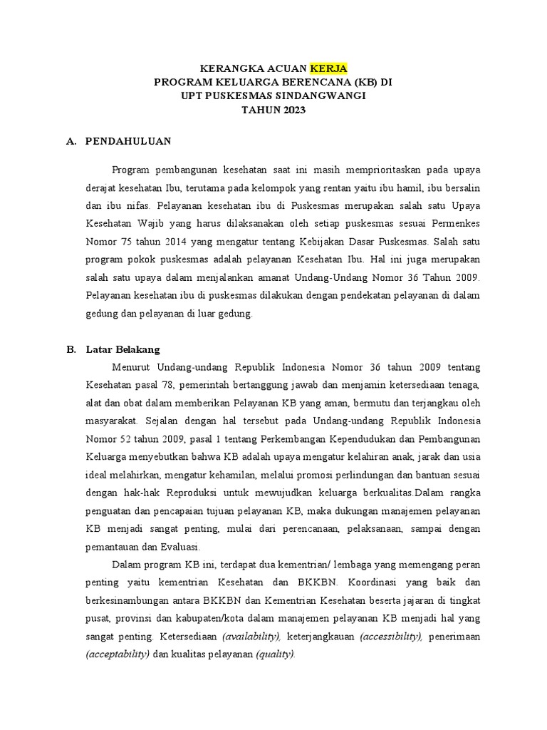 Rencana Kerja Program KB Puskesmas 2023 | PDF | Kesehatan Holistik