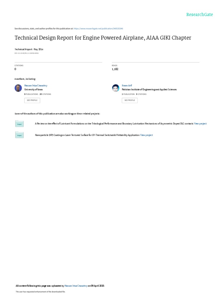 Technical Design Report For Engine Powered Airplane, AIAA GIKI Chapter ...