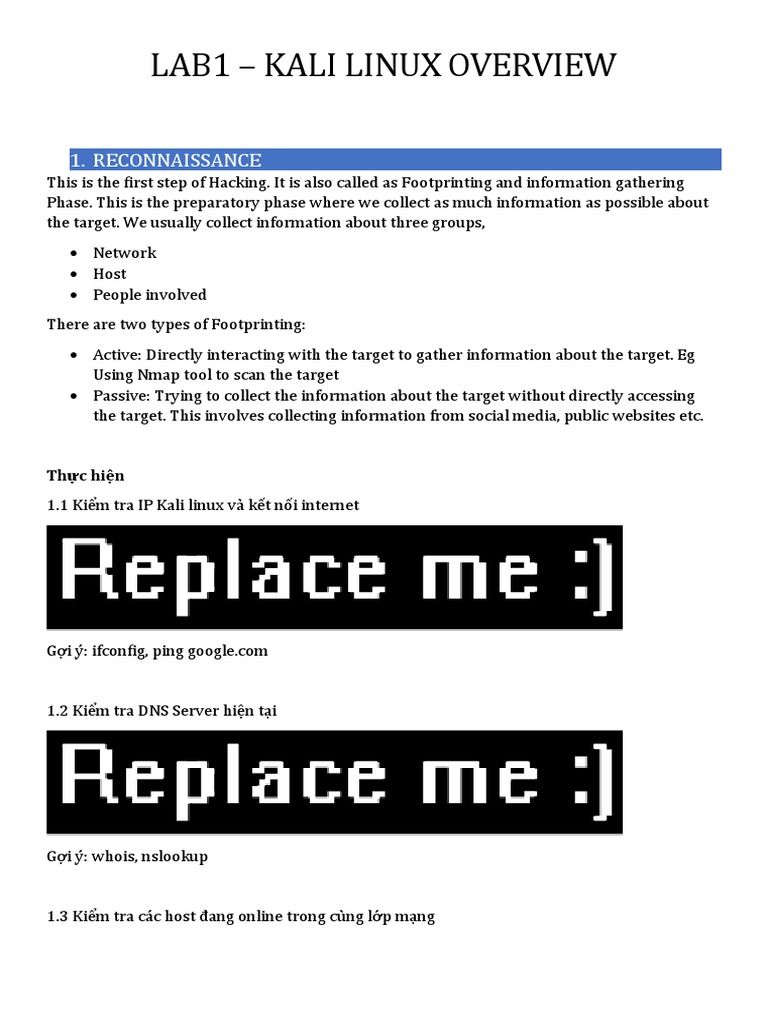 Lab1 - Kali Linux Overview: 1. Reconnaissance | PDF | Computer Network | Computer Security