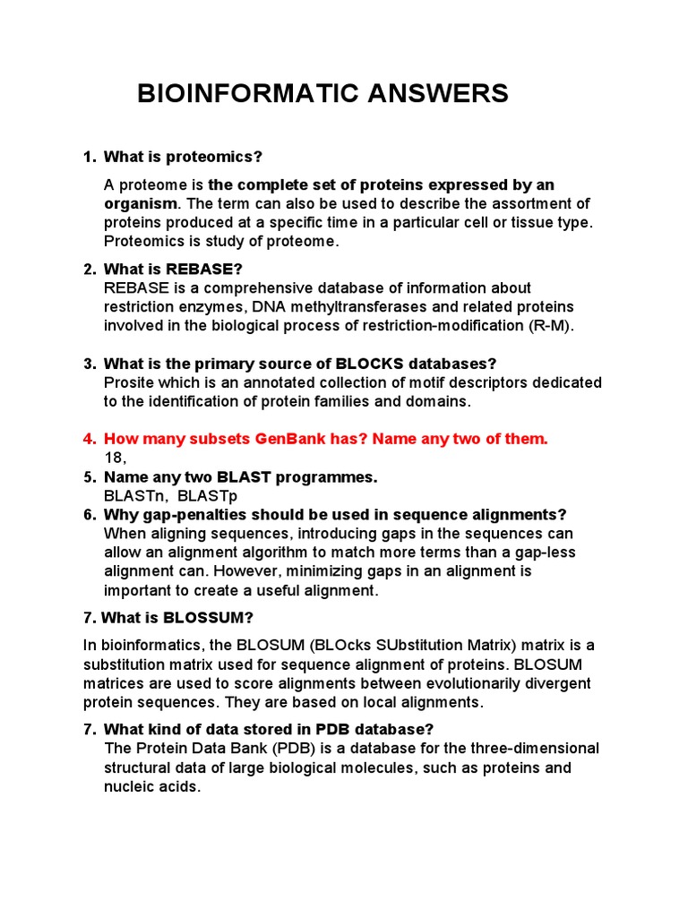 Bioinformatics Answers | PDF | Sequence Alignment | Dna Sequencing
