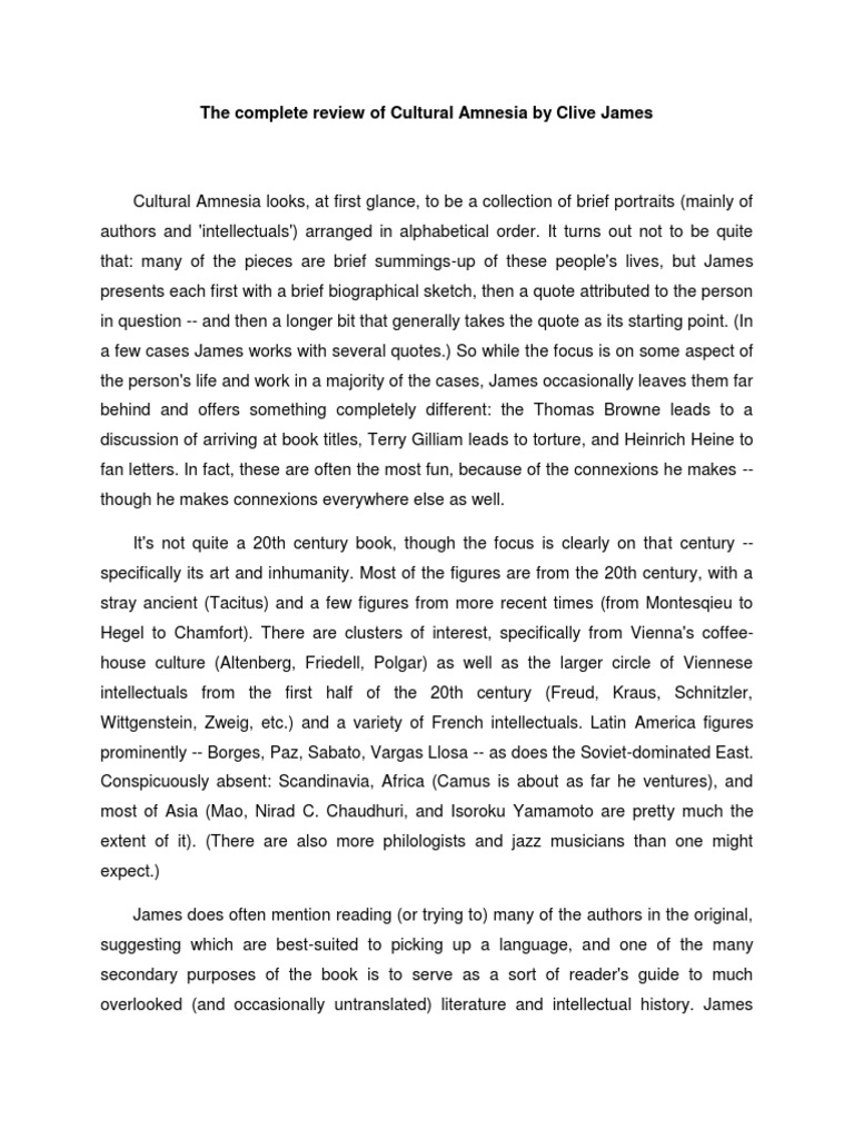 Review of Cultural Amnesia by Clive James | PDF