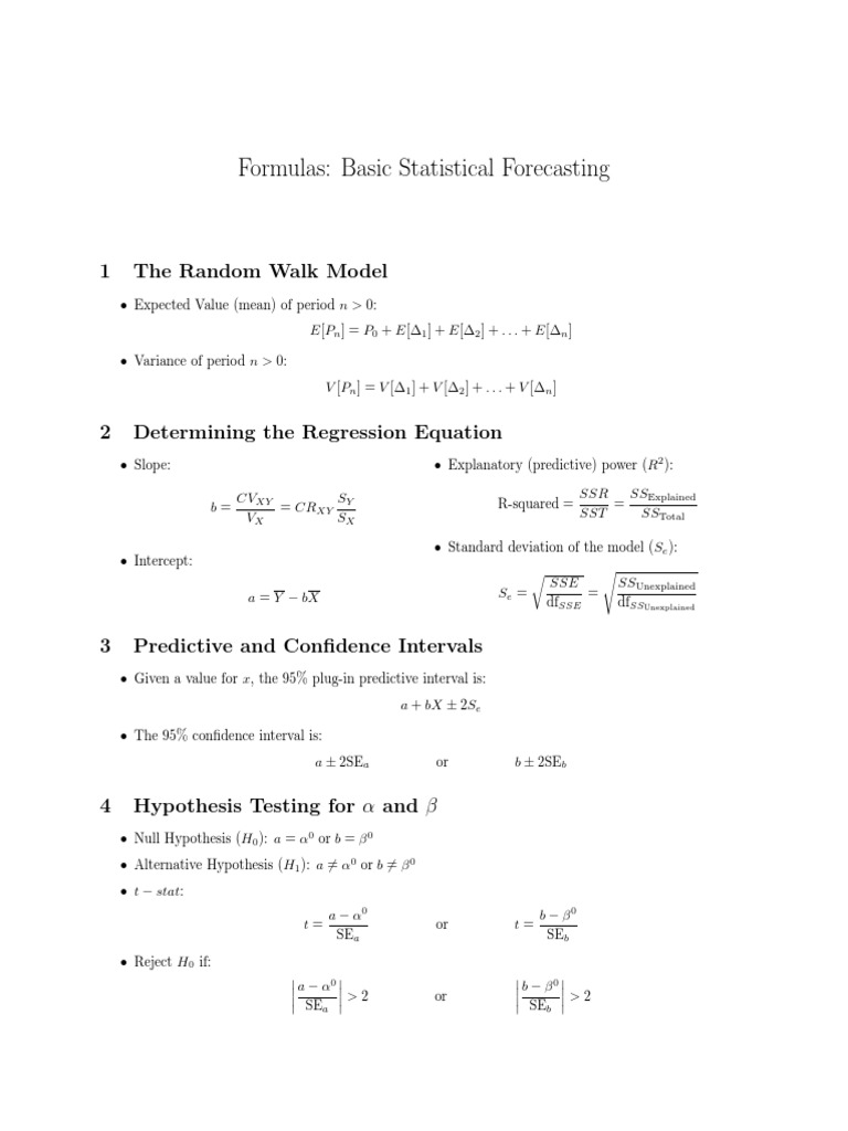 Formulas: Basic Statistical Forecasting: 1 The Random Walk Model | PDF